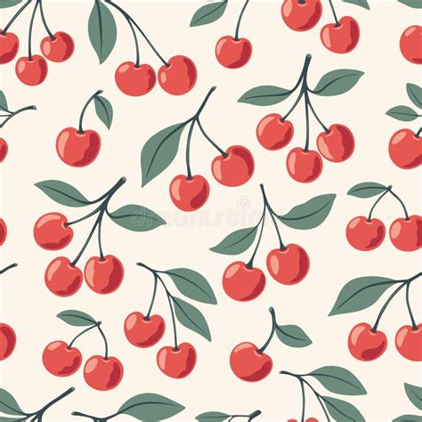 Vector Seamless Pattern With Adorable Cherry On White Background Cute