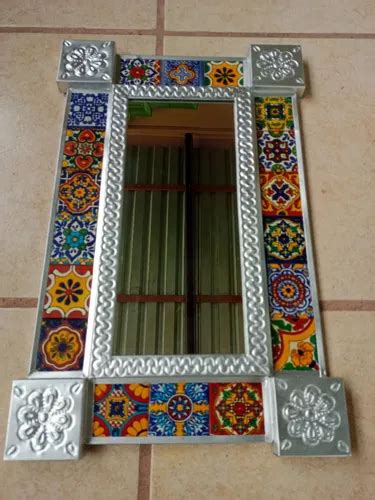 Espejo Marco Rectangular Latón Talavera Poblana Plateado Mercadolibre