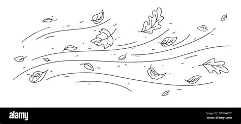 Wind Air And Doodle Leaves Motion Vector Autumn Nature And Weather Outline Falling Leaves