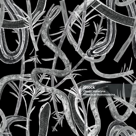 검은 색 배경에 대나무 정글에서 흰 뱀 매끄러운 패턴 인쇄 포장 벽지 직물 문구 디자인 0명에 대한 스톡 벡터 아트 및 기타