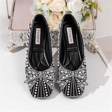 Miluxas Womens Rhinestone Flats Pointed Toe Low Heel Wedding Flats