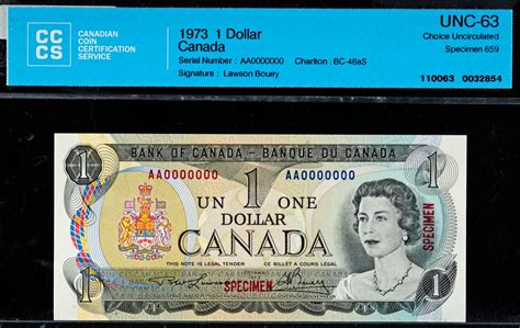 Specimen Note 1973 1 Bc 46as Aa0000000 Cccs Choice Uncirculated 63