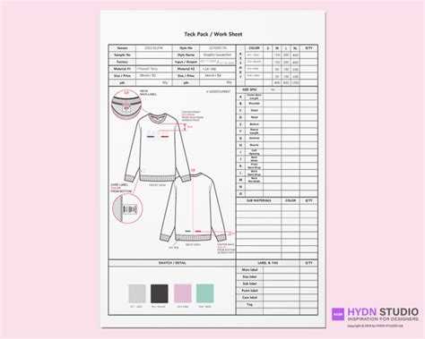 영어 의류 패션 작업지시서 디자인 양식 10 Pdf 헤이든스튜디오