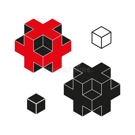 Geometric Cube Pattern Isometric Vector Shapes Abstract 3d Blocks Red And Black Design Stock