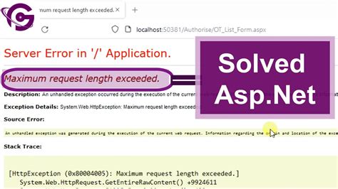 Solved Maximum Request Length Exceeded In Aspnet During Export Gridview To Excel Youtube