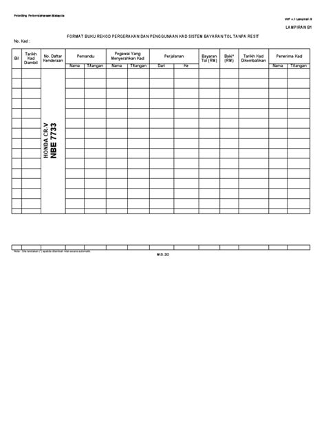 Rekod Tol Lampiran B1 Draf Pdf
