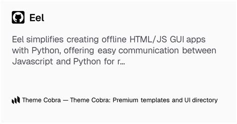 Eel Eel Build Simple Electron Like Htmljs Gui Apps With Python