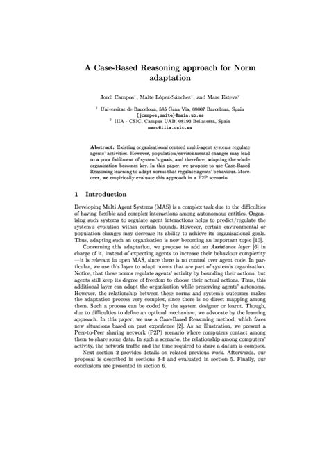 Pdf A Case Based Reasoning Approach For Norm Adaptation