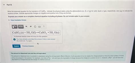 Solved Write The Balanced Equation For The Tydration Of