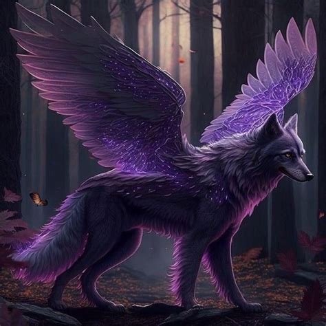 Purple Winged Wolf In The Woods