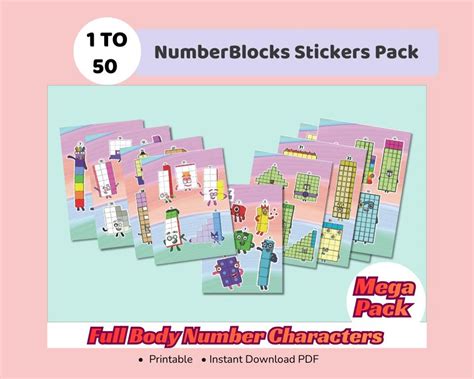 Numberblocks 1 50 Stickers Printable Body Character Sticker Pack