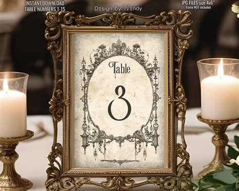 Victorian Wedding Table Numbers Instant Download Romantic Vintage