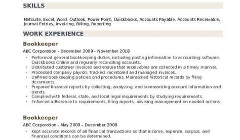 Basic Bookkeeping Resume Bookkeeper Resume Samples Qwikresume