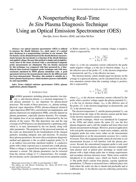 pdf a nonperturbing real time in situ plasma diagnosis technique