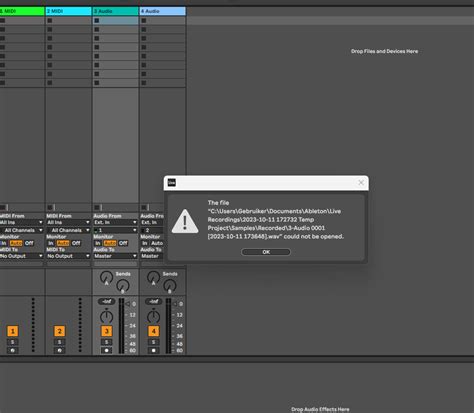 Temporary File Error When Trying To Arm A Track Rableton