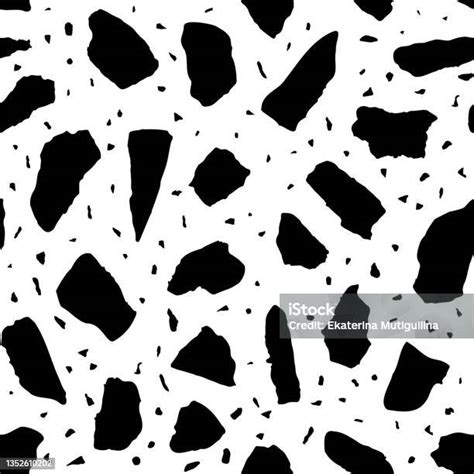 벡터 테라초 원활한 패턴 추상적인 흑백 이탈리안 바닥석 콘크리트 아스팔트 텍스처 인테리어 디자인 직물 장식을위한 고전적인 흑백