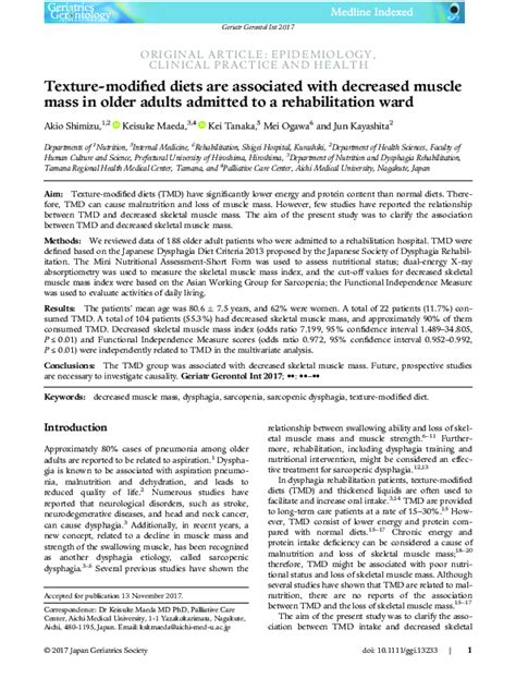 Pdf Texture Modified Diets Are Associated With Decreased Muscle Mass In Older Adults Admitted