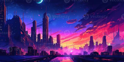 80s Anime Aesthetic Cityscape
