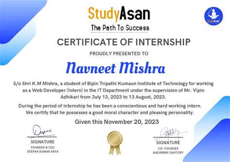 Navneet Kumar Mishra On Linkedin Internshipachievement