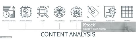 Content Analysis Vector Infographic In Minimal Outline Style Stock Illustration Download Image