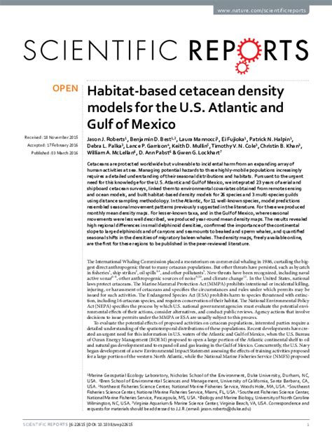 Pdf Habitat Based Cetacean Density Models For The Us Atlantic And Gulf Of Mexico