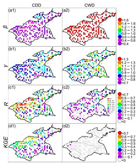 spatial patterns of different validation metrics for the duration based