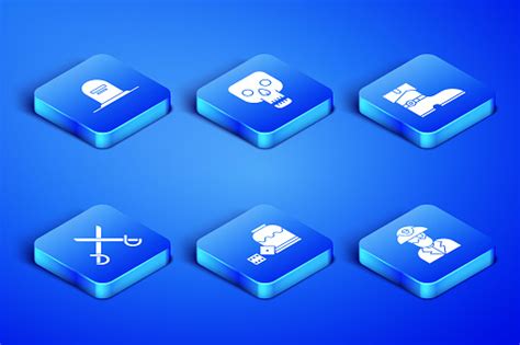 해적 선장 Rip가 쓰여진 툼스톤 게임 주사위 교차 해적 검 해골 및 가죽 부츠 아이콘을 설정합니다 벡터 3차원 형태에 대한 스톡 벡터 아트 및 기타 이미지 Istock