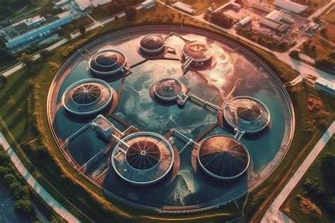 Premium AI Image Top Aerial View Of Purification Tanks Of Modern