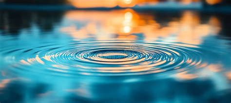 Golden Sunset Reflections Create Concentric Circular Ripples In Blue Water Abstract Texture