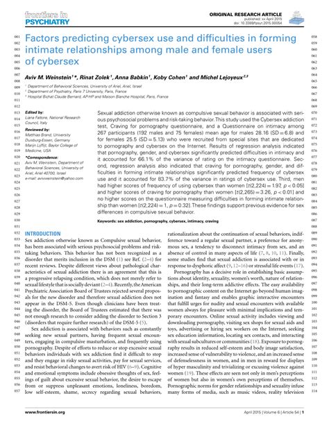 Pdf Factors Predicting Cybersex Use And Difficulties In Forming Intimate Relationships Among