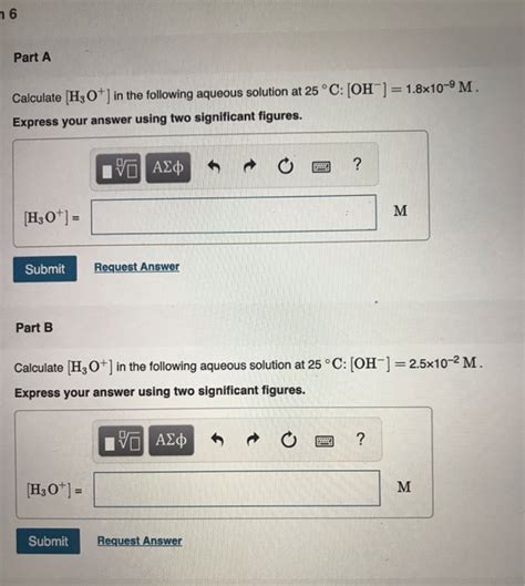 Solved Part A Calculate H3O In The Following Aqueous Chegg Com