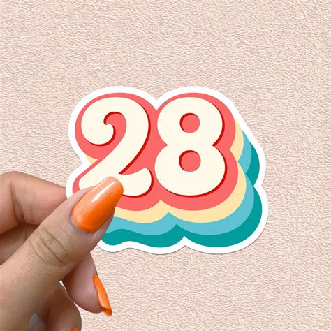 Number 28 Sticker Retro Rainbow Numbers 28th Birthday Decal Year Party