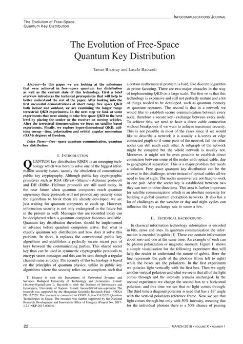 PDF The Evolution Of Free Space Quantum Key Distribution