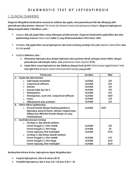 D I A G N O S T I C T E S T O F L E P T O S P I R O S I S Pdf Sains And Matematika