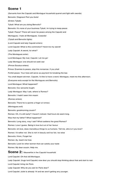 Romeo And Juliet Revised Script Pdf Characters In Romeo And Juliet
