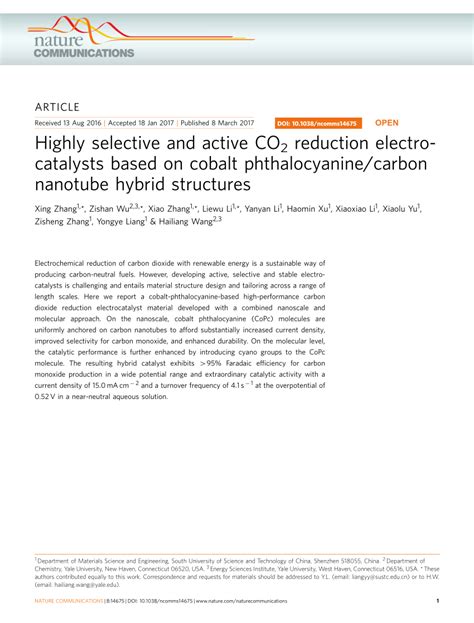 Pdf Highly Selective And Active Co2 Reduction Electrocatalysts Based On Cobalt Phthalocyanine