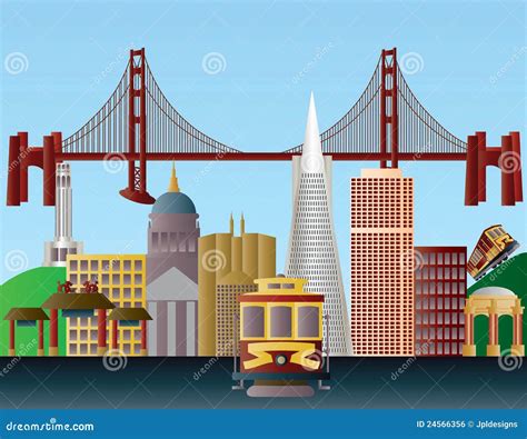 San Francisco Illustration With Modern Lettering And Cable Car Royalty