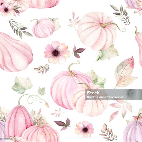 호박 가을 잎 깃털 색의 꽃 할로윈 일러스트입니다 흰색 배경에 완벽 한 패턴입니다 직물 스크랩북 포장지 카드 및 초대장 휴일 및 축제 장식에 적합합니다 0명에 대한 스톡