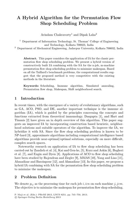 Pdf A Hybrid Algorithm For The Permutation Flow Shop Scheduling Problem