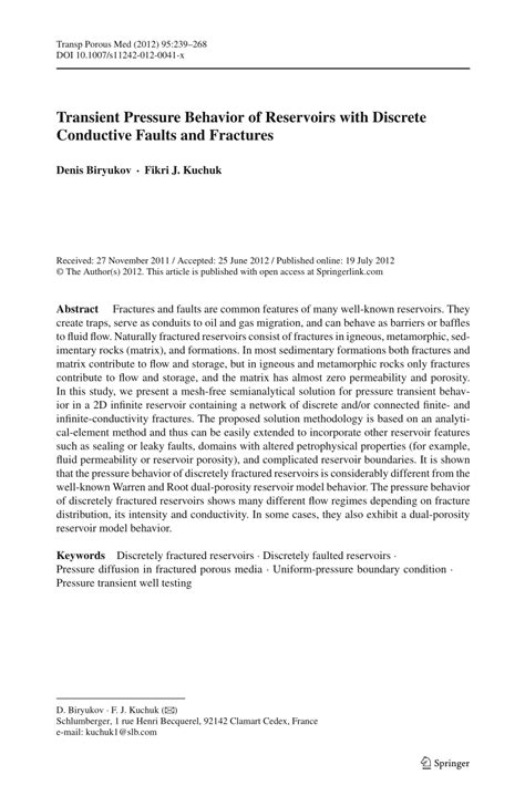 Pdf Transient Pressure Behavior Of Reservoirs With Discrete Conductive Faults And Fractures