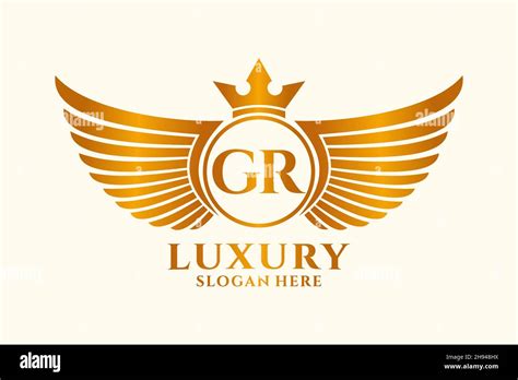 Luxury Royal Wing Letter Gr Crest Gold Color Logo Vector Victory Logo