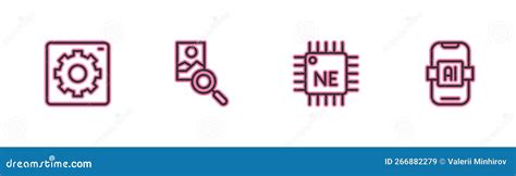 Set Line Computer Api Interface Processor CPU Photo Retouching And Artificial Intelligence AI