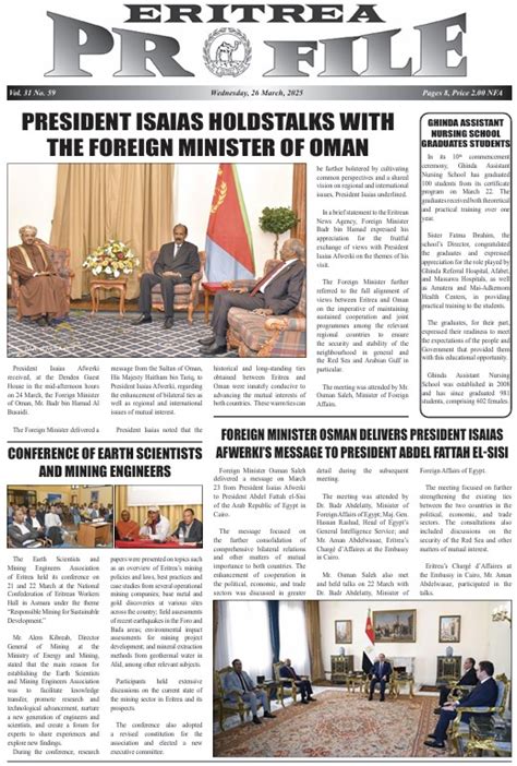 Eritrea Profile 26 March 2025 Eritrea Ministry Of Information