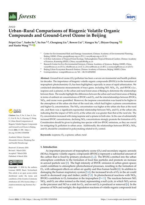 Pdf Urban Rural Comparisons Of Biogenic Volatile Organic Compounds And Ground Level Ozone In