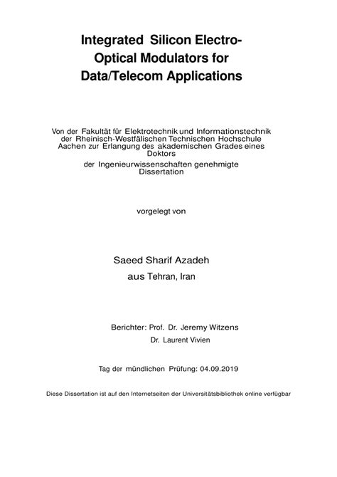 Pdf Integrated Silicon Electro Optical Modulators For Datatelecom