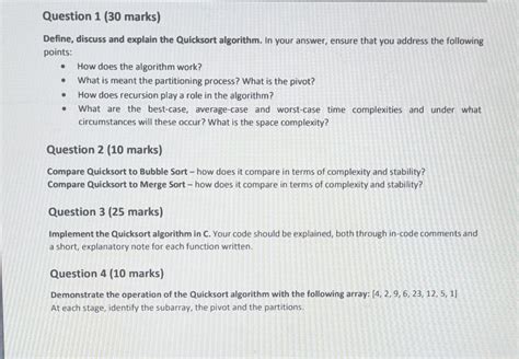 Solved Define Discuss And Explain The Quicksort Algorithm