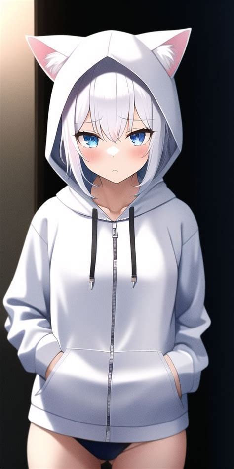 An Anime Girl Wearing A Cat Ears Hoodie With Her Hands In Her Pockets