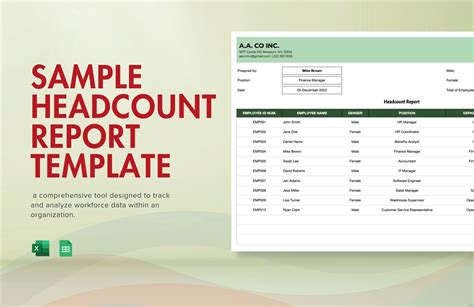 Sample Headcount Report Template In Excel Google Sheets Download Template Net