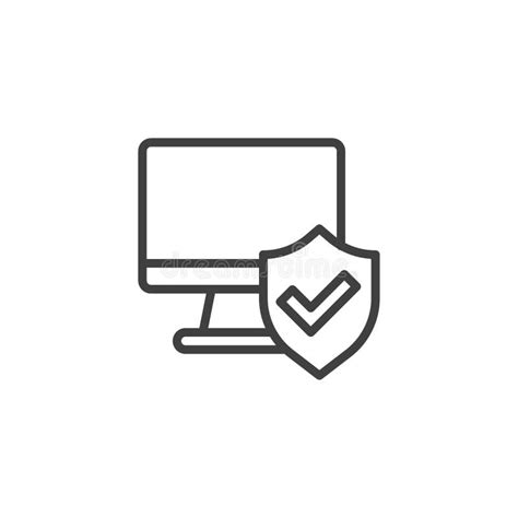 Computer Protection Line Icon Stock Vector Illustration Of Shield