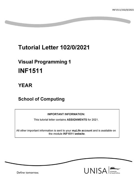 Tutorial Letter INF Tutorial Letter Visual Programming INF